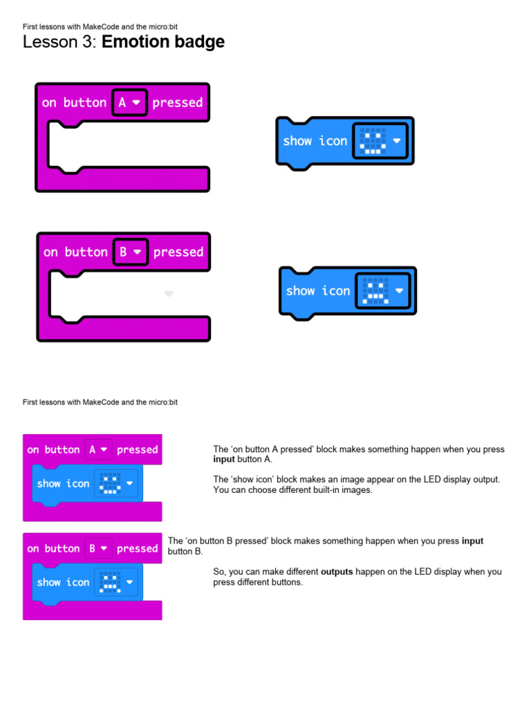First Lessons With Make Code and The Micro Bit 3 Student Handouts ...