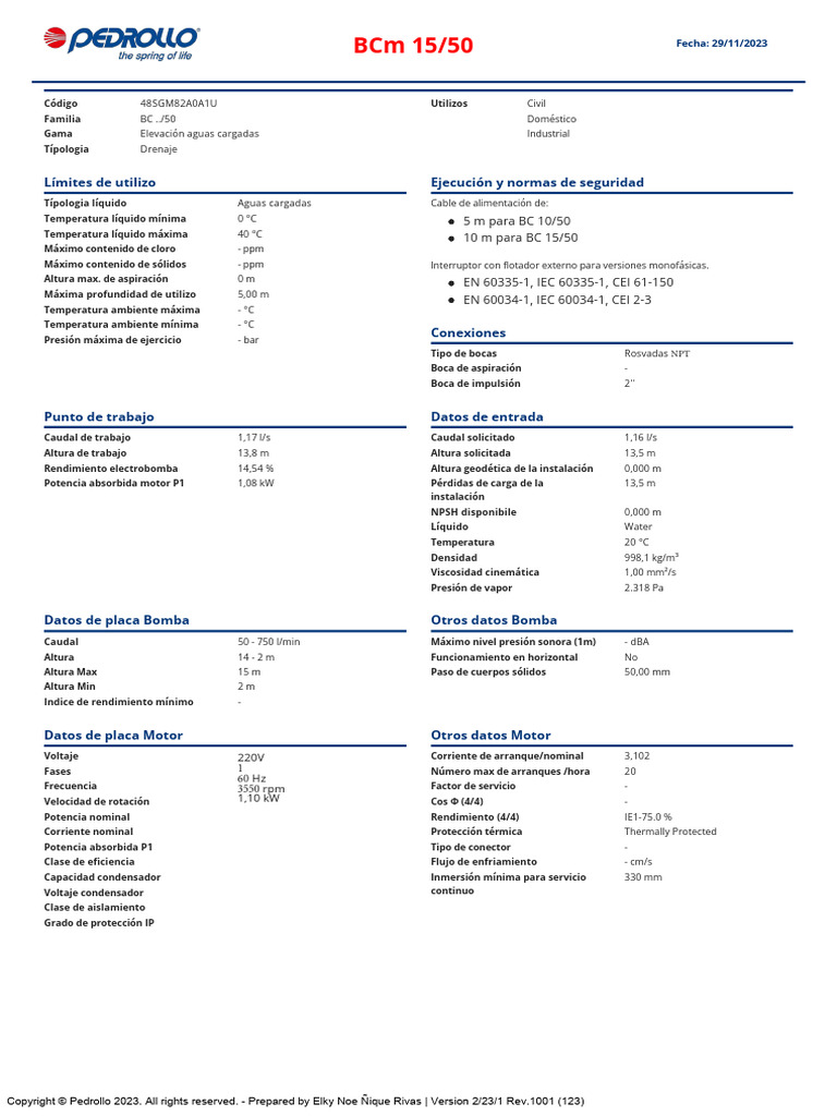 Ficha Tecnica BCM 15-50 | PDF | Cantidades fisicas | Cantidad