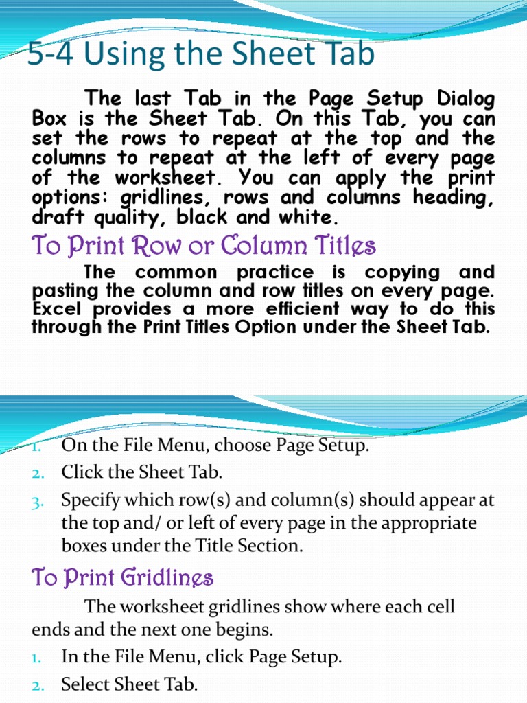 Excel Sheet Tab Printing Options | PDF | Tab (Gui) | Human–Computer Interaction