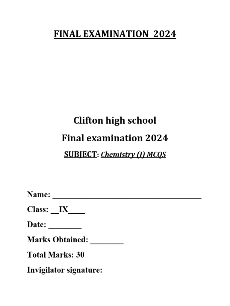 CHS Paper Final Exam | PDF | Chemical Compounds | Molecules