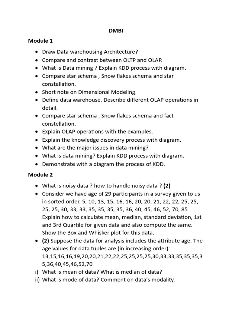 DMBI Questions | Download Free PDF | Cluster Analysis | Statistical Classification