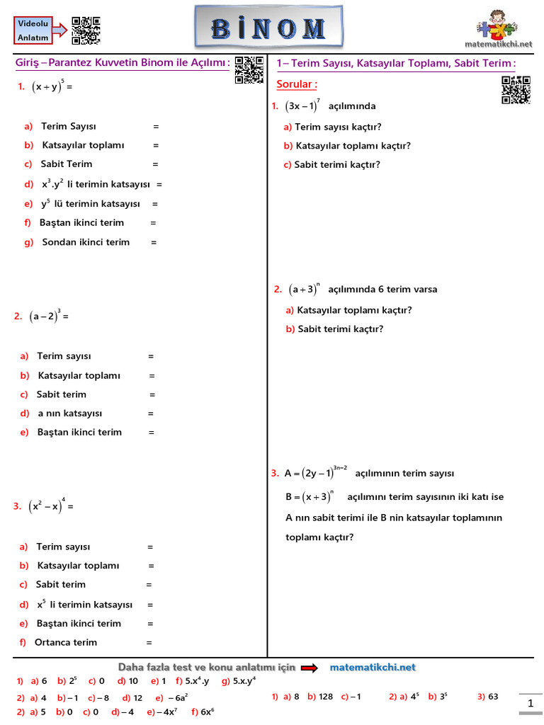 Binom Konu Anlatımı Testi | PDF