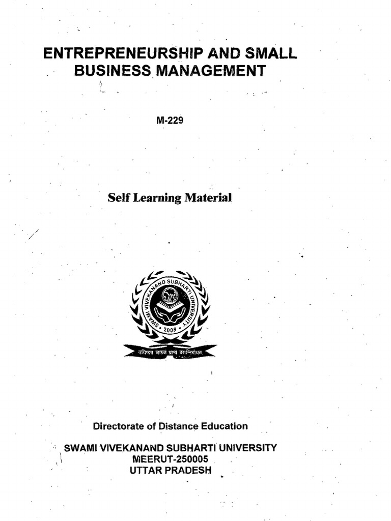 Entrepreneurship AND Small Business Management: Self Learning Material | PDF | Entrepreneurship ...