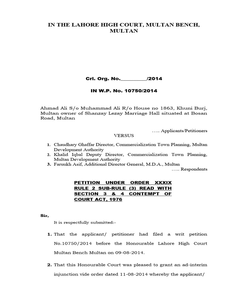 Ahmad Ali Vs MDA Etc | PDF | Contempt Of Court | Civil Law (Common Law)