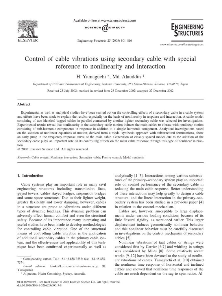 Control of Cable Vibrations Using Secondary Cable With S | PDF ...