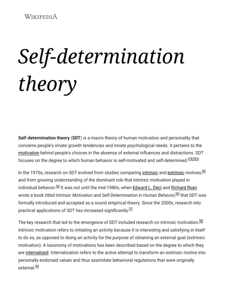 Self-Determination Theory - Wikipedia | PDF | Motivation | Motivational