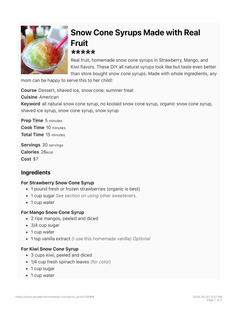 Snow Cone Syrups Made With Real Fruit - A Modern Homestead | PDF ...