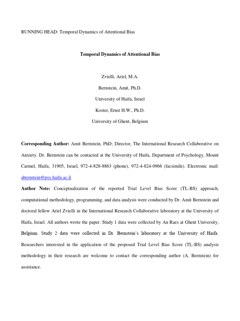 Temporal Dynamics of Attentional Bias | PDF | Attention | Phobia