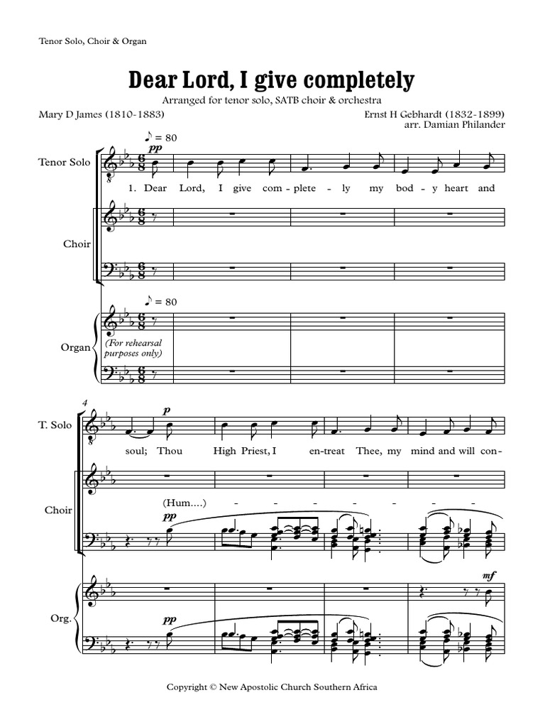 Dear Lord I Give Completely - Arr - DP - Tenor Solo, Choir & Organ | PDF