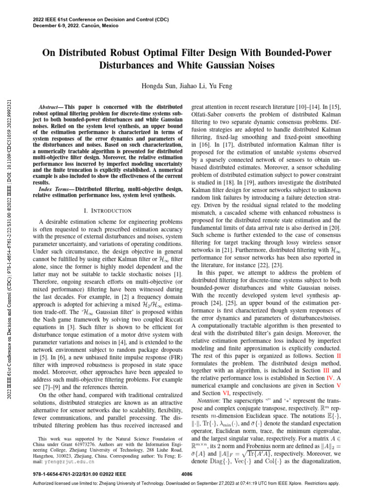 On Distributed Robust Optimal Filter Design With Bounded-Power Disturbances and White Gaussian ...