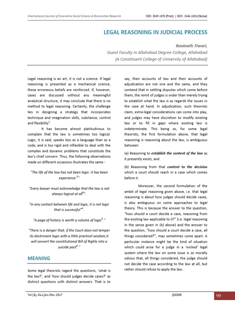 Legal Reasoning in Judicial Process | PDF | Reason | Logic