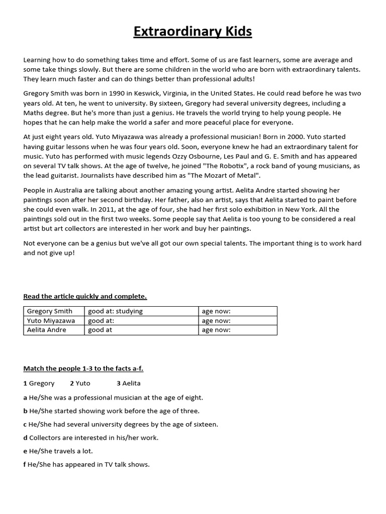 Extraordinary Talents of Young Geniuses | PDF