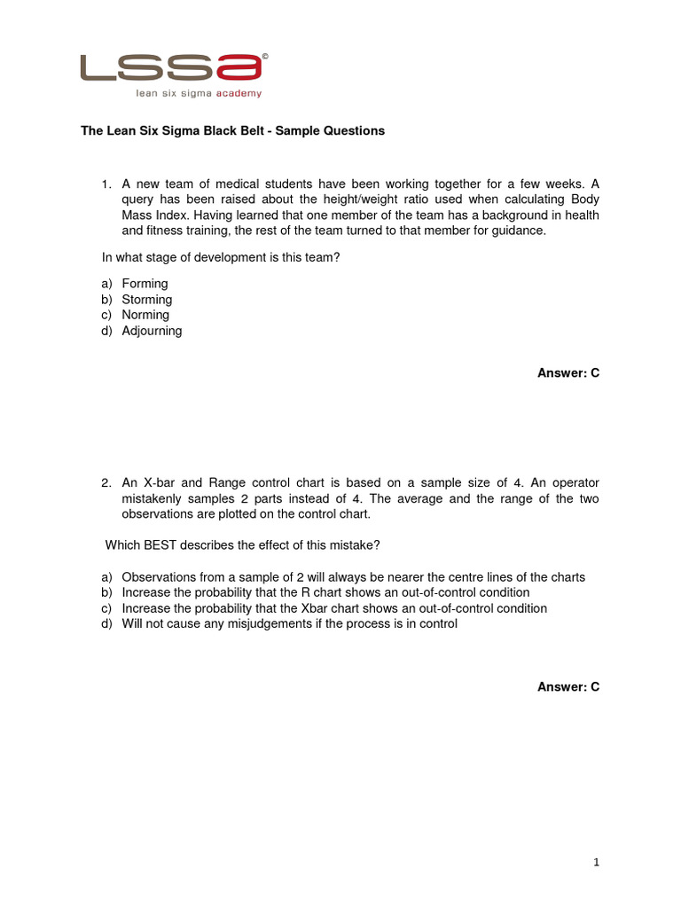 Lean Six Sigma Black Belt Quiz | PDF | Business | Business Process
