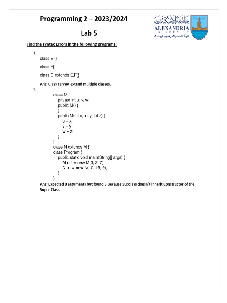 Lab 5 Ans Pdf Inheritance Object Oriented Programming 6429