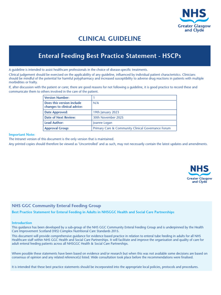 Enteral Feeding Best Practice Statement Amended | PDF | Dietitian ...