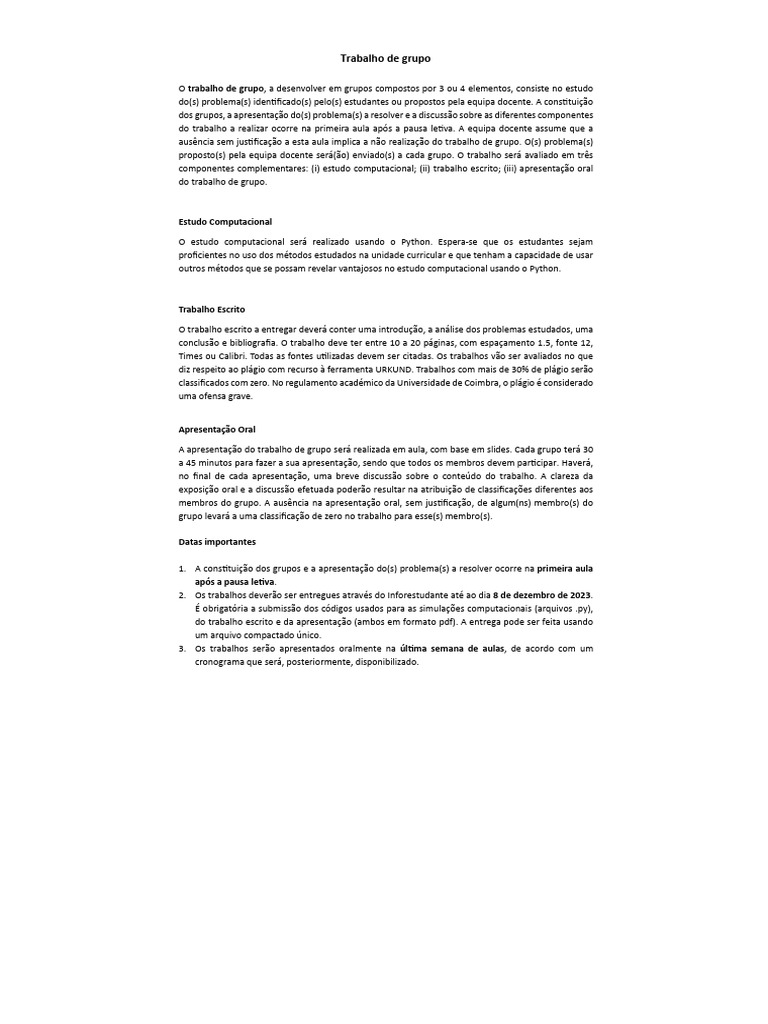 Diretrizes para Trabalho de Grupo em Python | PDF | Informática