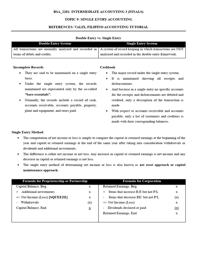 Single Entry Accounting Guide | PDF | Financial Statement | Expense