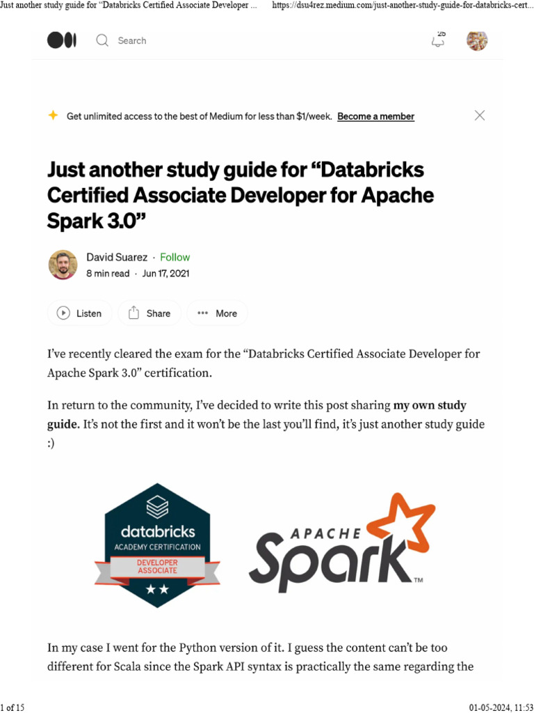 Databricks Associate Developer Study Guide | PDF | Computer Data | Data ...
