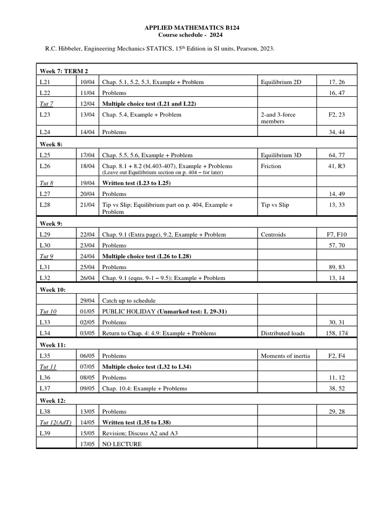 Applied Mathematics B124 Course Schedule | PDF | Applied And ...