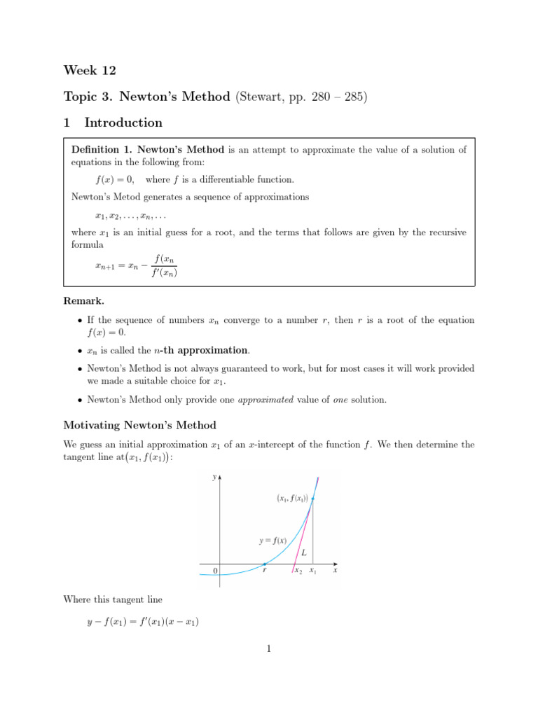Week 123e Newtons Method Pdf Mathematical Relations