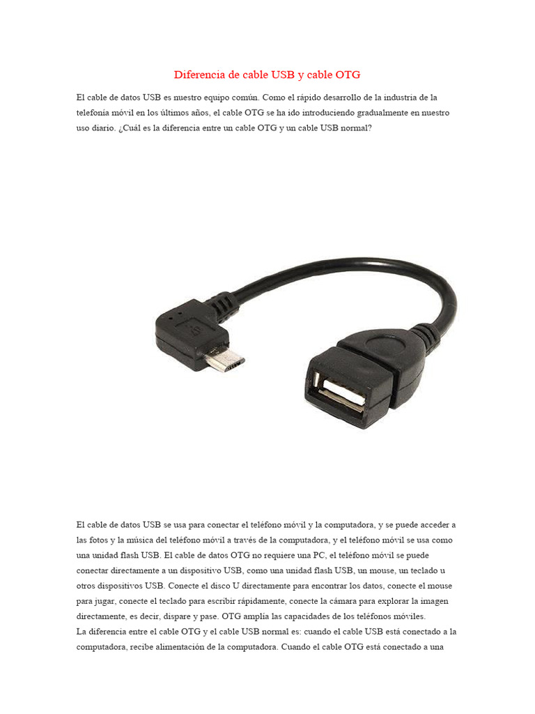 Diferencias entre cables USB y OTG | PDF