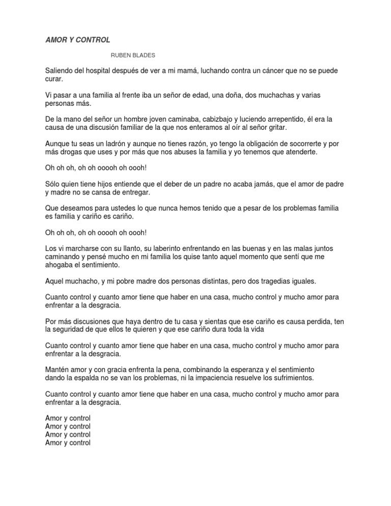Amor y Control: Reflexiones de Rubén Blades | PDF | Poesía