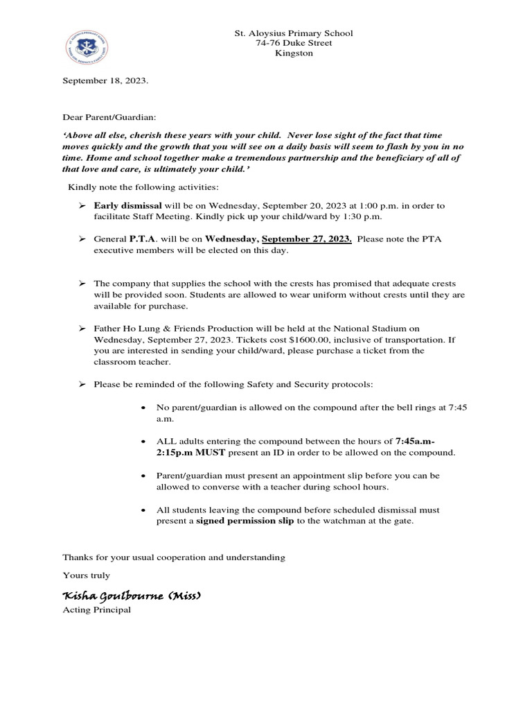 September Parent Letter 2023 | PDF