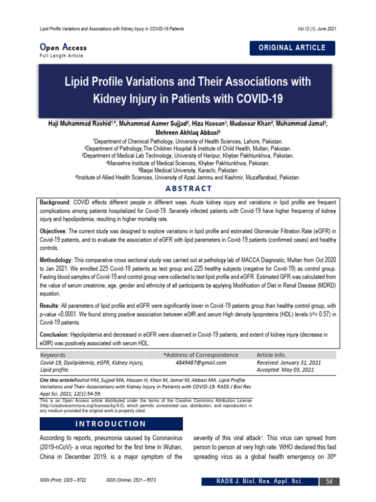 Lipid Profile Variations and Their Associations With | PDF | Urinary System | Medicine