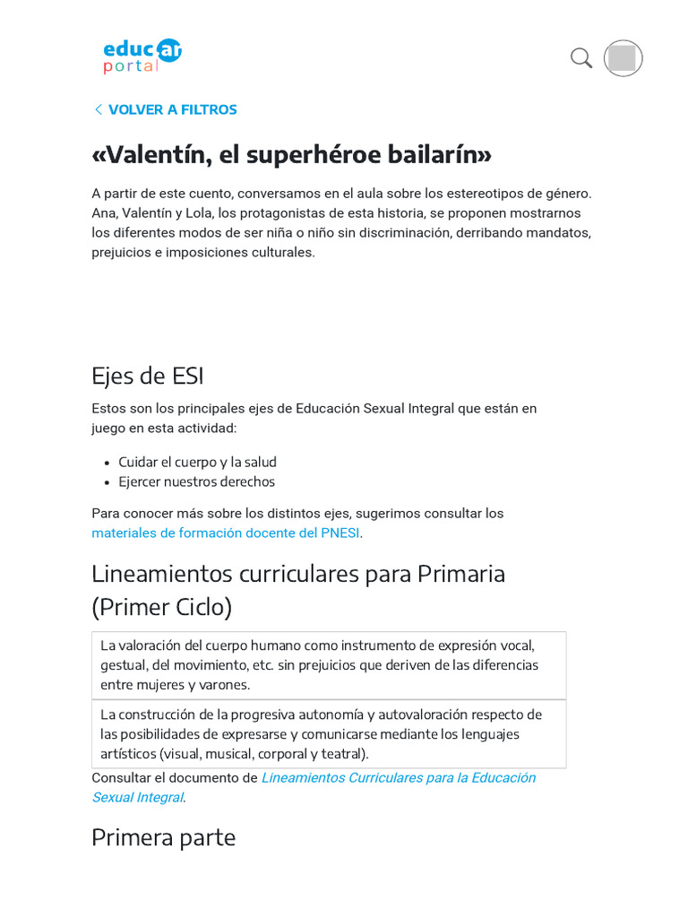 Valentín, El Superhéroe Bailarín - Educ - Ar | PDF | Educación sexual