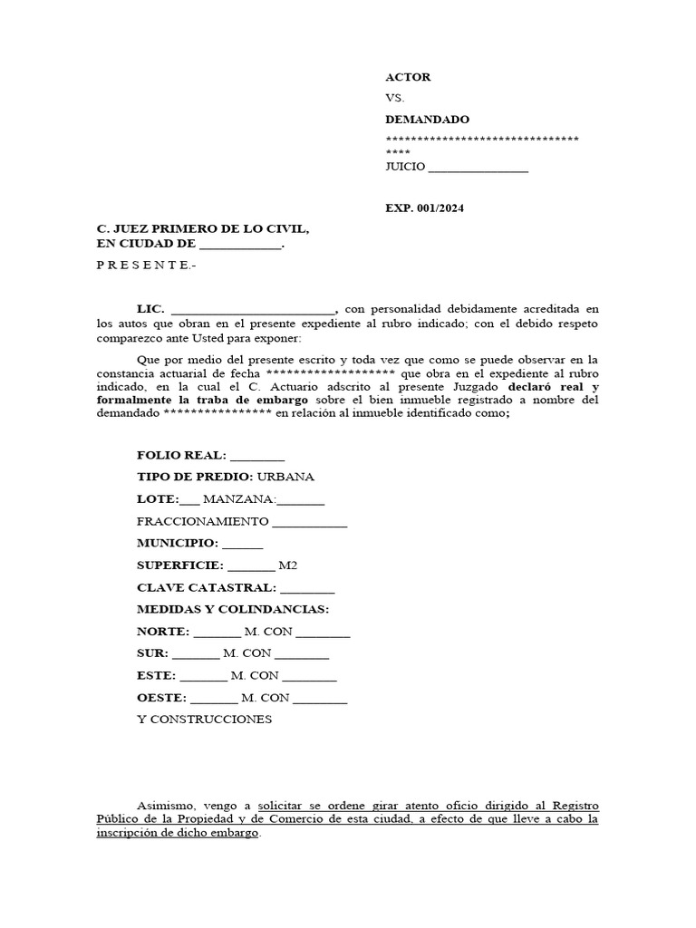 formato de solicitud para que se gire oficio a RPPC para inscripción de ...