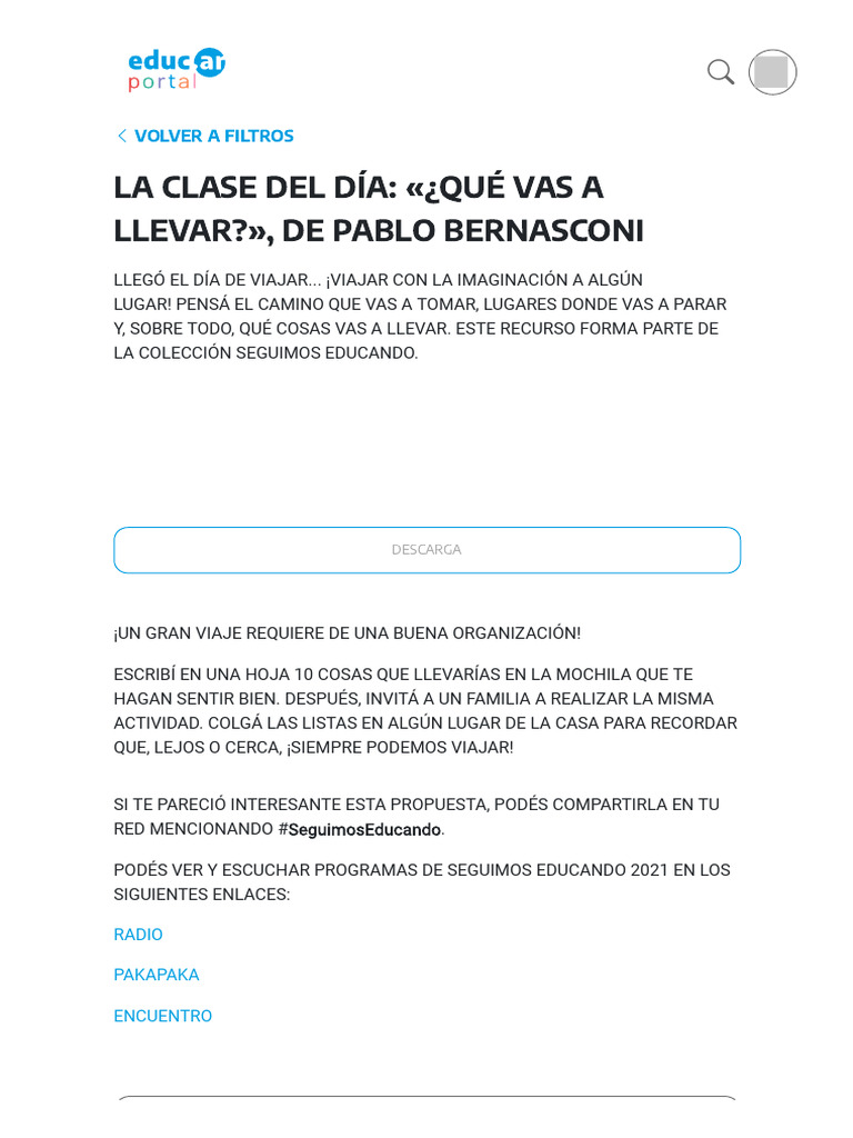 ¿QUÉ VAS A LLEVAR - DE PABLO BERNASCONI - Actividad - Educ - Ar | PDF