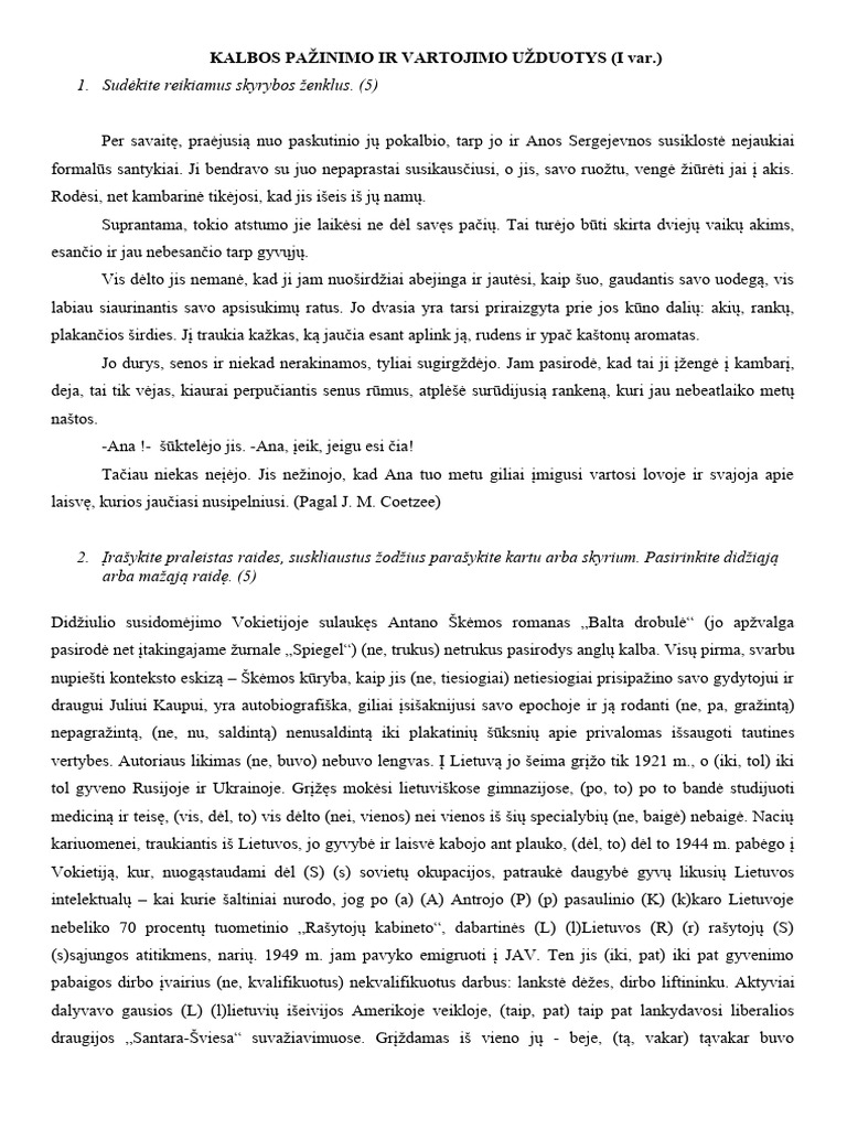 Gramatikos Kontrolinis Darbas 10al 2022 - Kopija | PDF