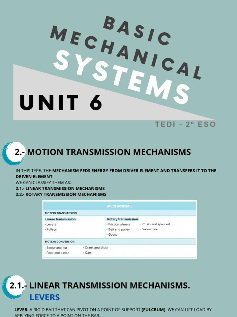 Motion Transmission Mechanisms Explained | PDF | Lever | Gear