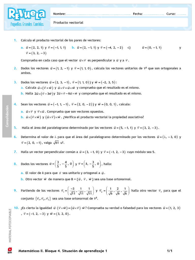 Ficha 2 Producto Vectorial | PDF | Vector Euclidiano | Álgebra abstracta
