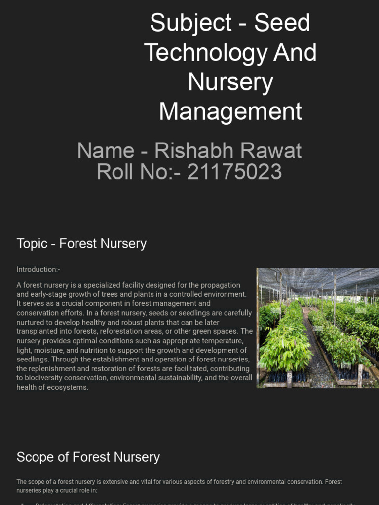 Subject - Seed Technology and Nursery Management | PDF | Plant Nursery ...