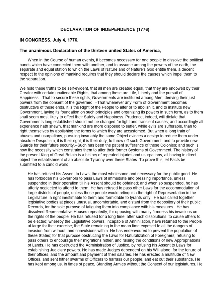 Declaration of Independence | PDF | United States Declaration Of ...