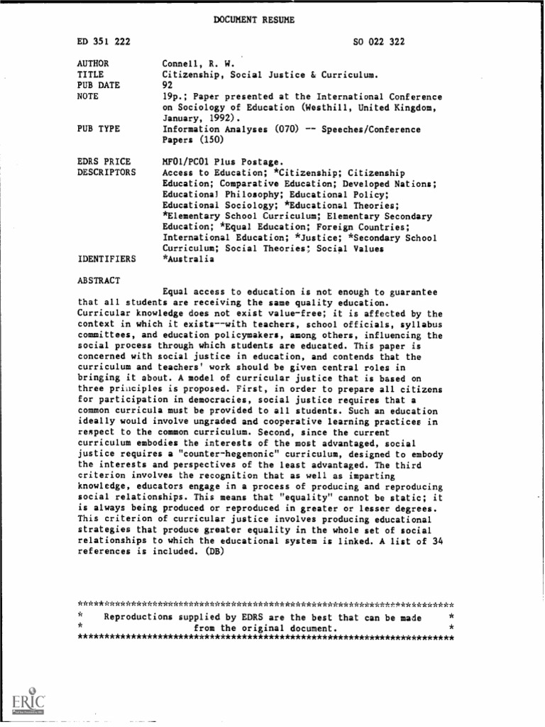Curriculum RW Connell | PDF | Curriculum | Justice