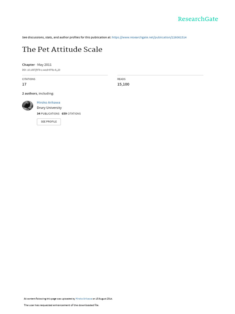 The Pet Attitude Scale | PDF | Pet | Behavioural Sciences