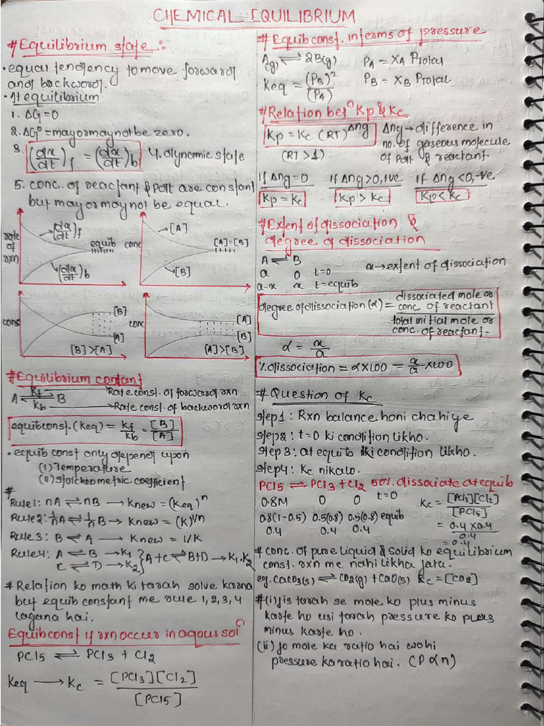 CHEMICAL EQUILIBRIUM QUICK REVISION SHEET CHEMISTRY | PDF