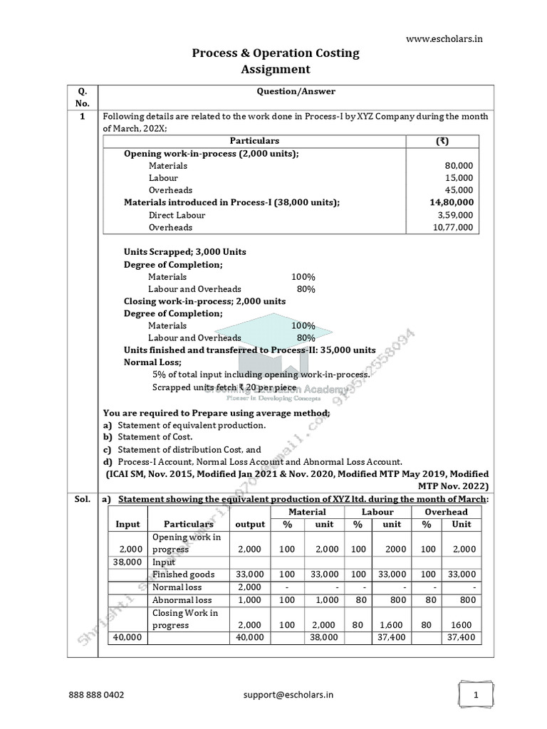Process & Operation Costing | PDF | Cost | Stocks