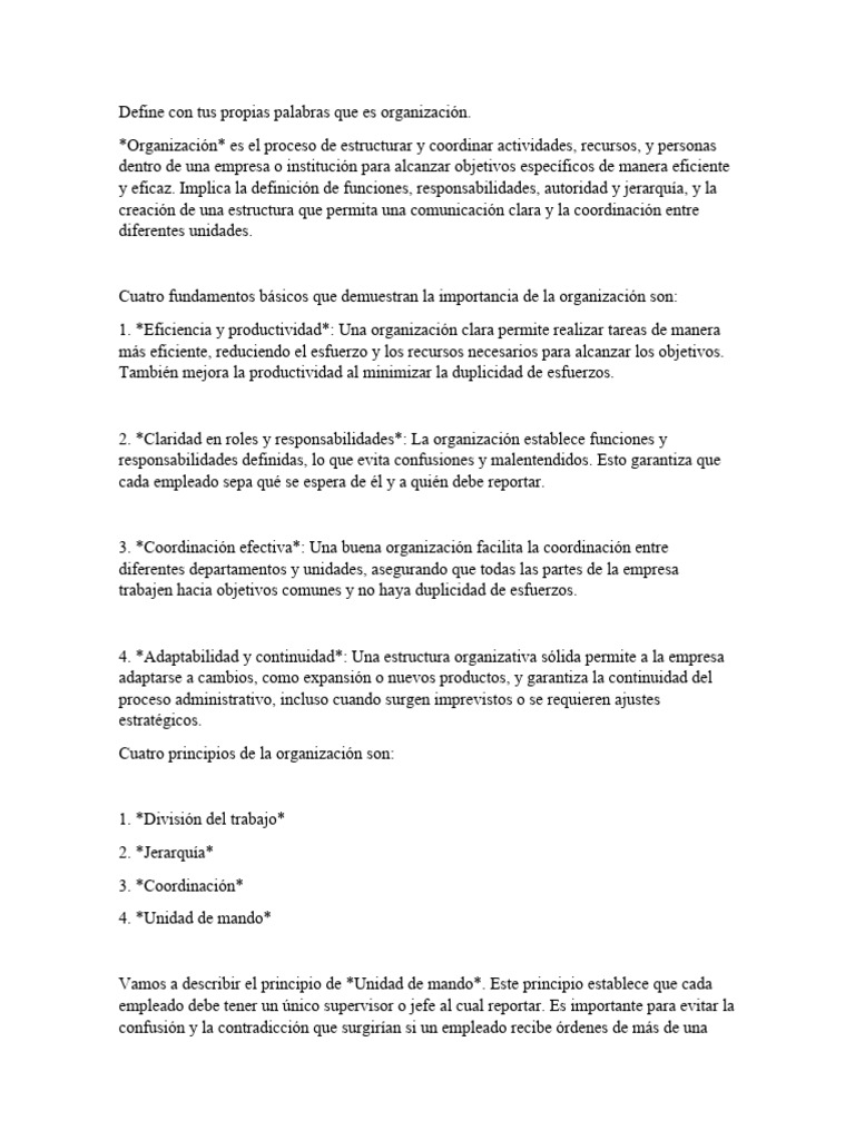 Define Con Tus Propias Palabras Que Es Organización | PDF | Business