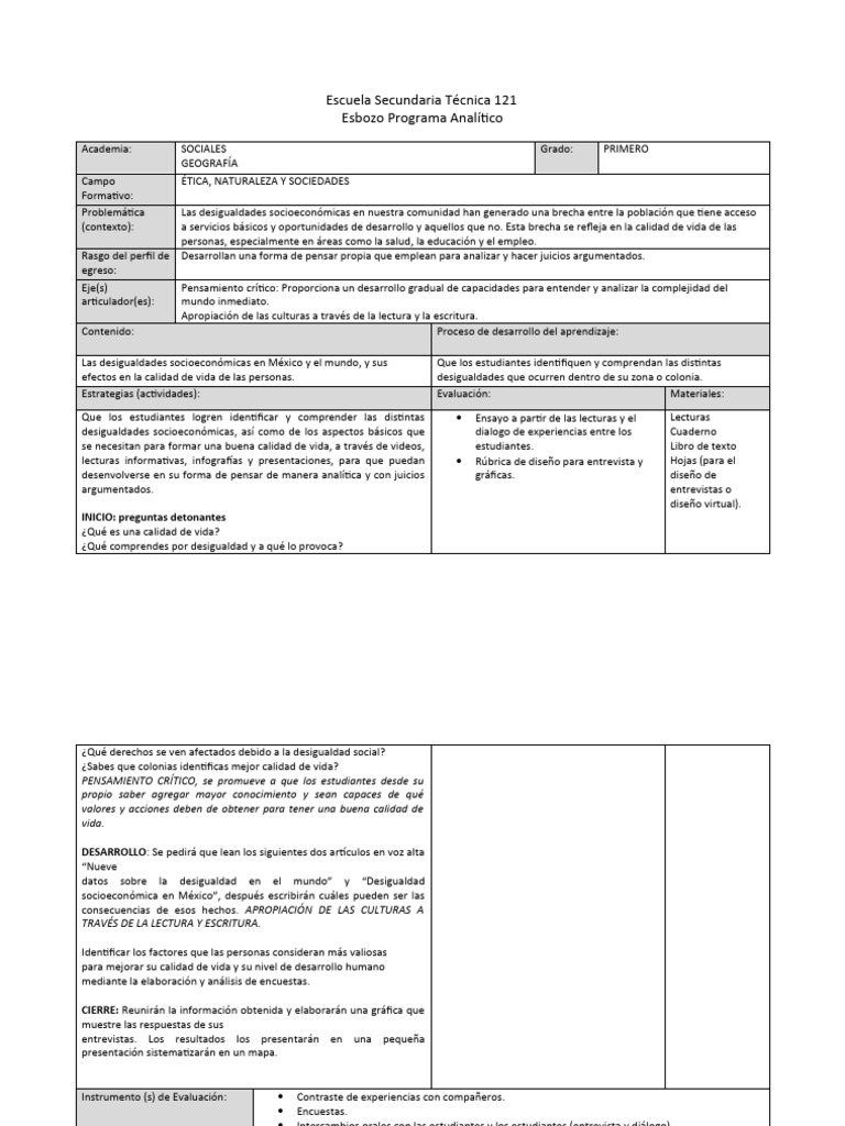 Act Geo Esbozo Programa Analitico | PDF | Desigualdad social | Discriminación y relaciones raciales