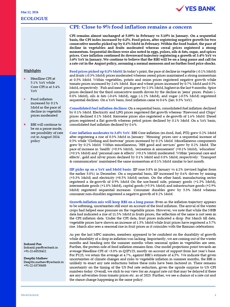CPI Inflation - Mar 2024 | PDF | Inflation | Banks