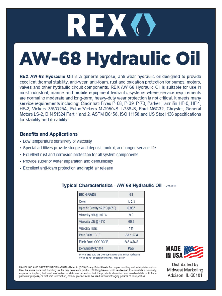 REX Hydraulic Oil AW-68 | PDF | Materials | Liquids