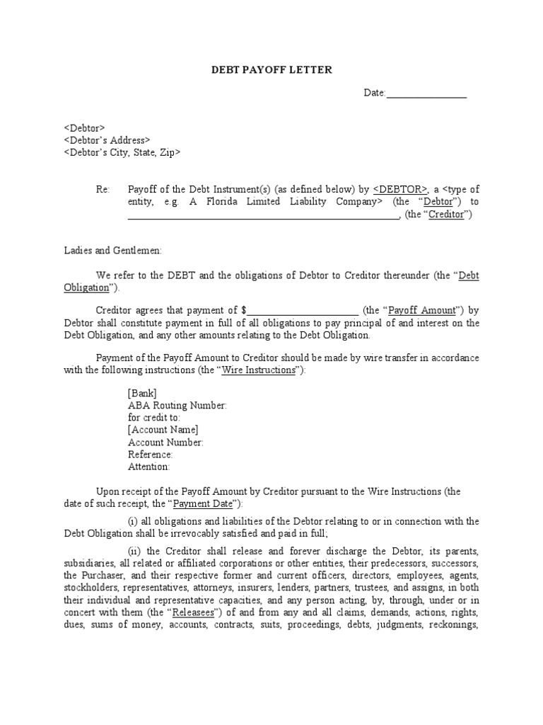 Payoff Letter | PDF | Security Interest | Debtor