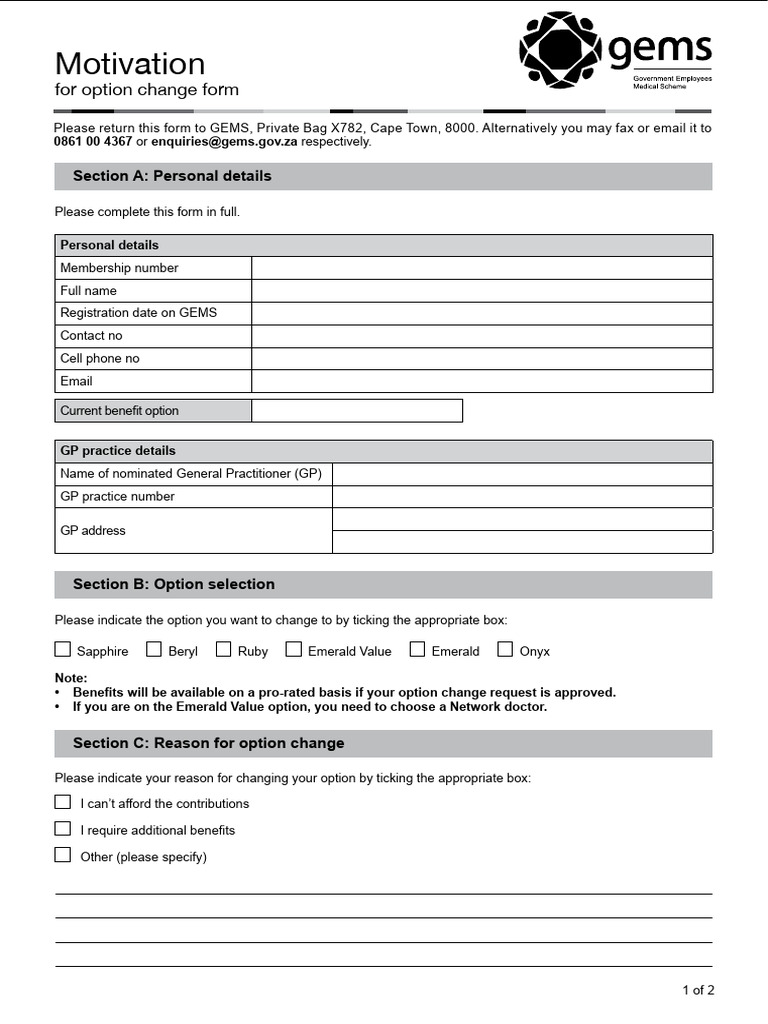 GEMS Benefit Option Change Form | PDF | Gemstone | General Practitioner