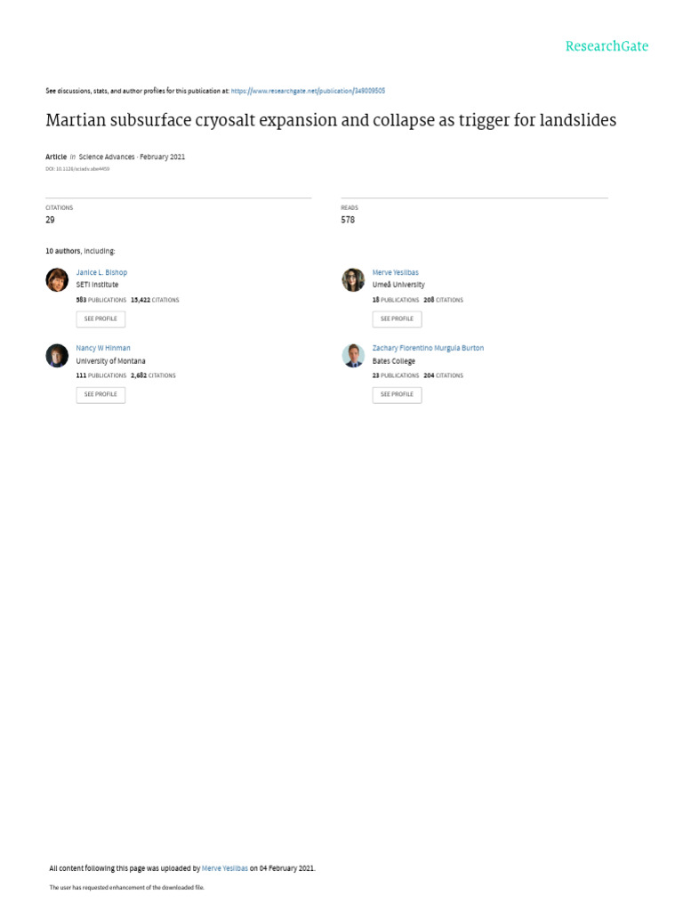 Bishop Yesilbas Etal 2021 SciAdv | PDF | Mars | Physical Geography