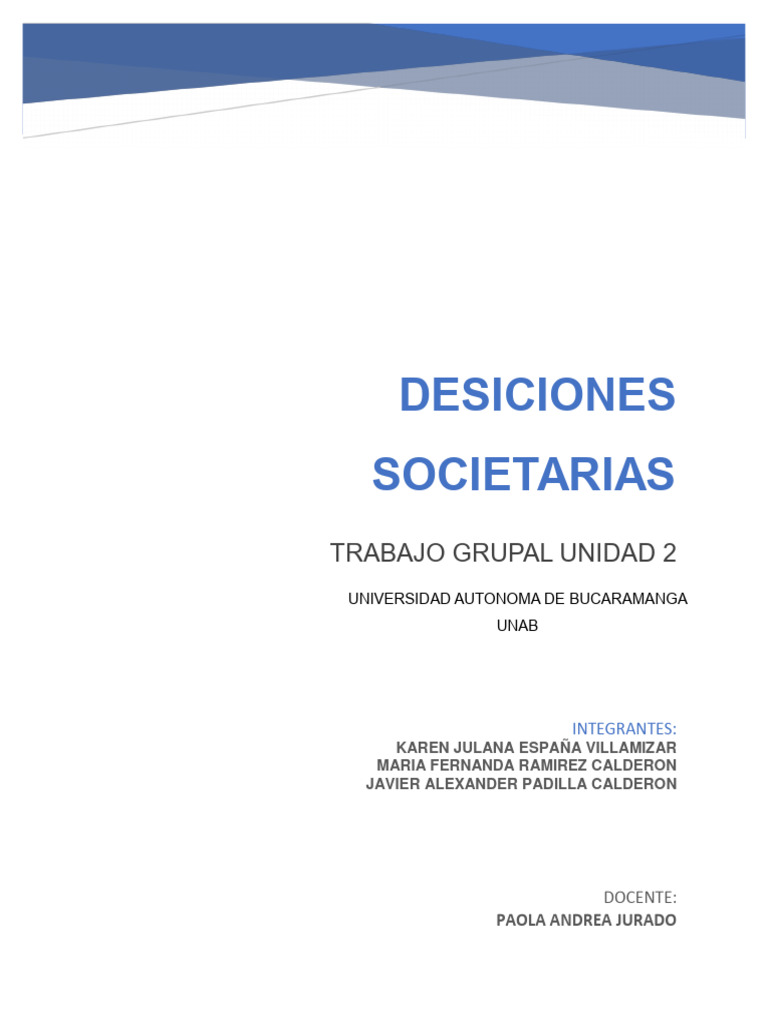 U2 Trabajo Grupal 2 Desiciones Societarias | PDF | Business