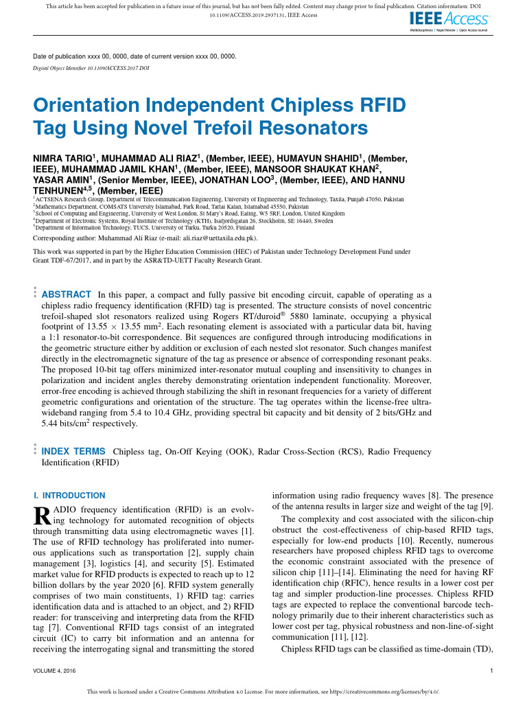 Orientation Independent Chipless RFID | PDF | Antenna (Radio) | Radio Frequency Identification