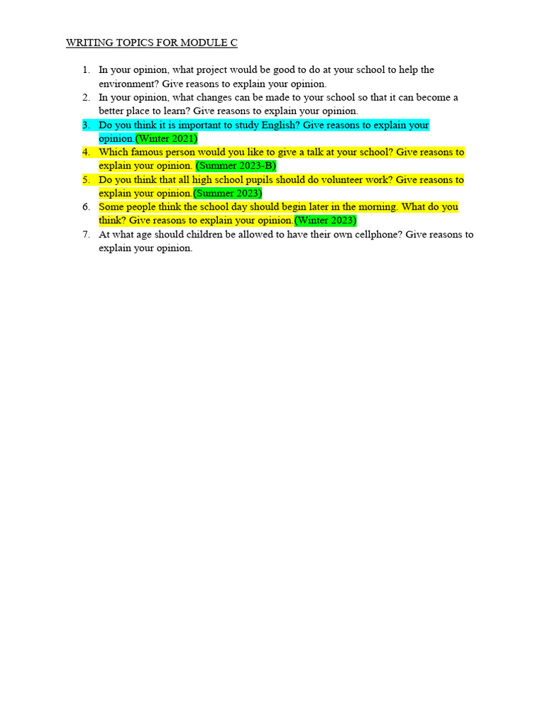 Module C Writing Topics Overview | PDF | Career & Growth | Social Science